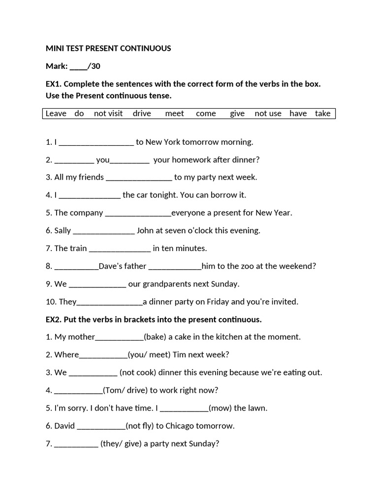 Present Continuous Mini Test | PDF | Language Arts & Discipline