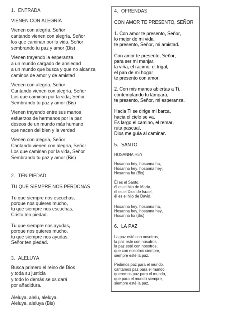 Cantos Misa | PDF | Amor | Creencia religiosa y doctrina