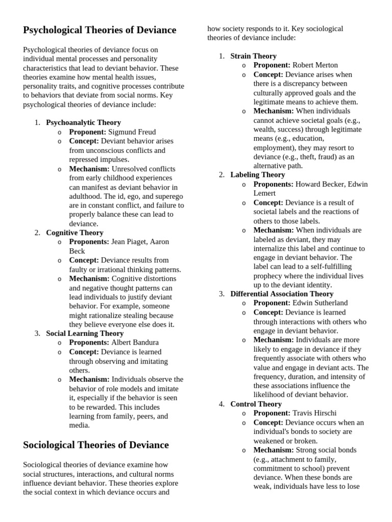 Psychological Theories of Deviance | PDF | Deviance (Sociology ...