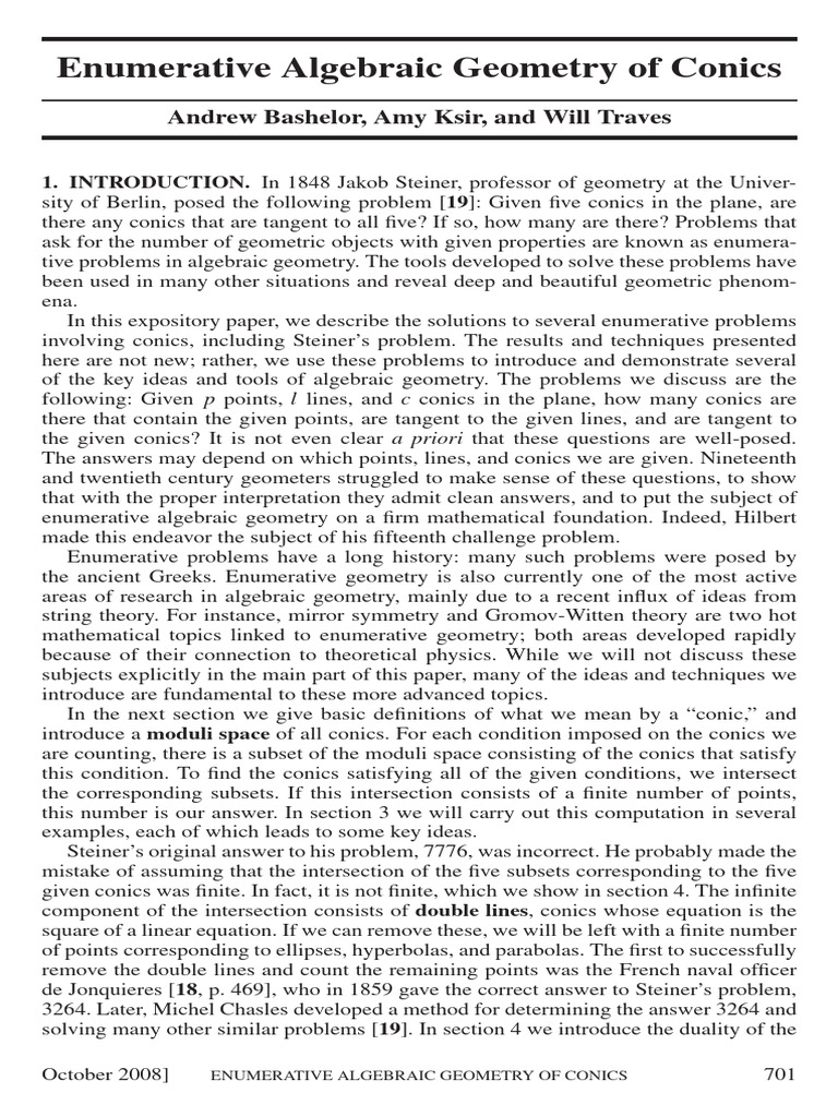Enumerative Algebraic Geometry of Conics | PDF | Equations | Geometry