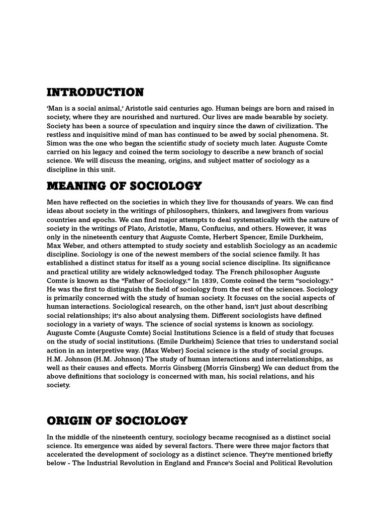 Origin, Nature OF Sociology | PDF | Sociology | Science