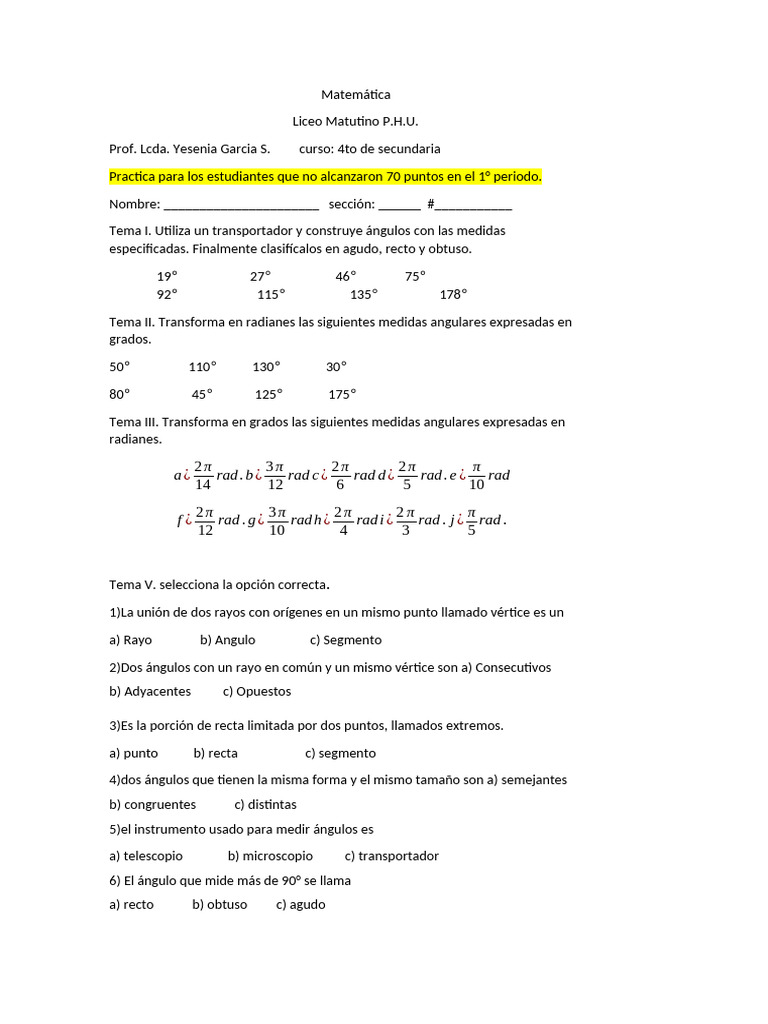 Practica Completiva de p1 | PDF | Ángulo | Matemática Elemental
