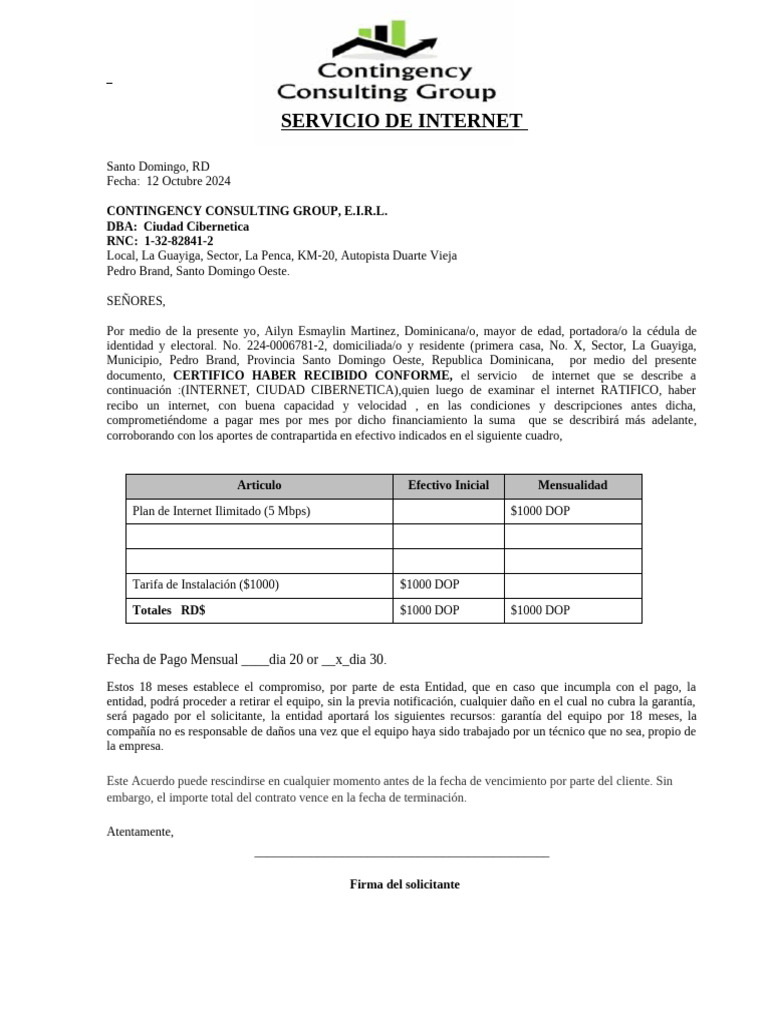 Internet Service Plan Template | PDF | Internet