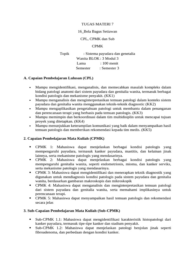 CPL, CPMK Dan Sub CPMK | PDF