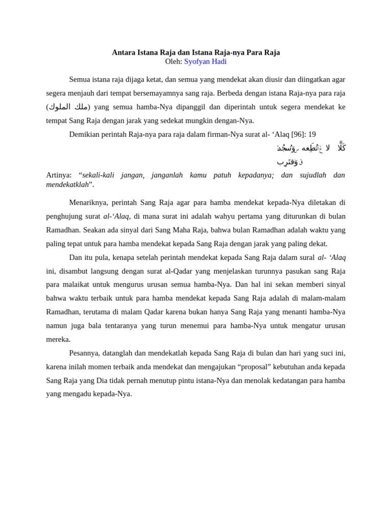 Antara Istana Raja Dan Istana Raja-Nya para Raja | PDF