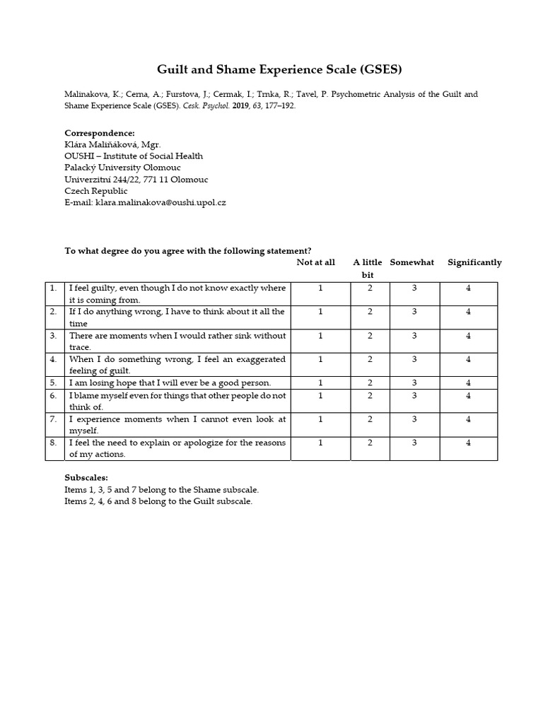 Guilt and Shame Scale | PDF