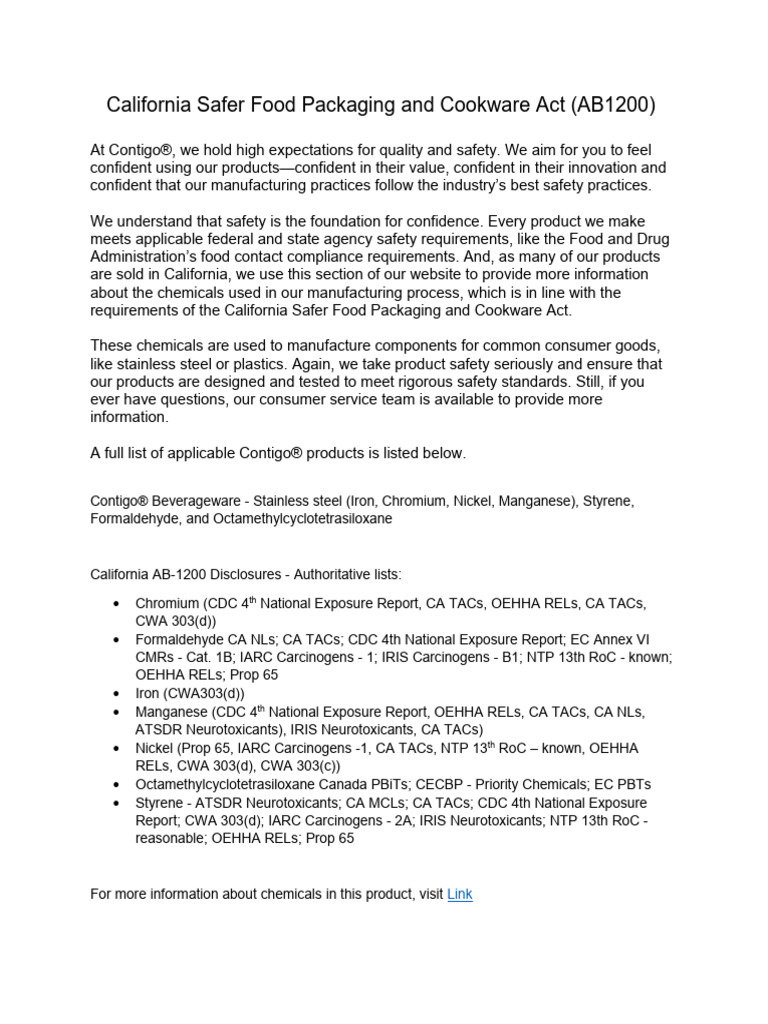 Contigo PFAS Declaration 2024 | PDF