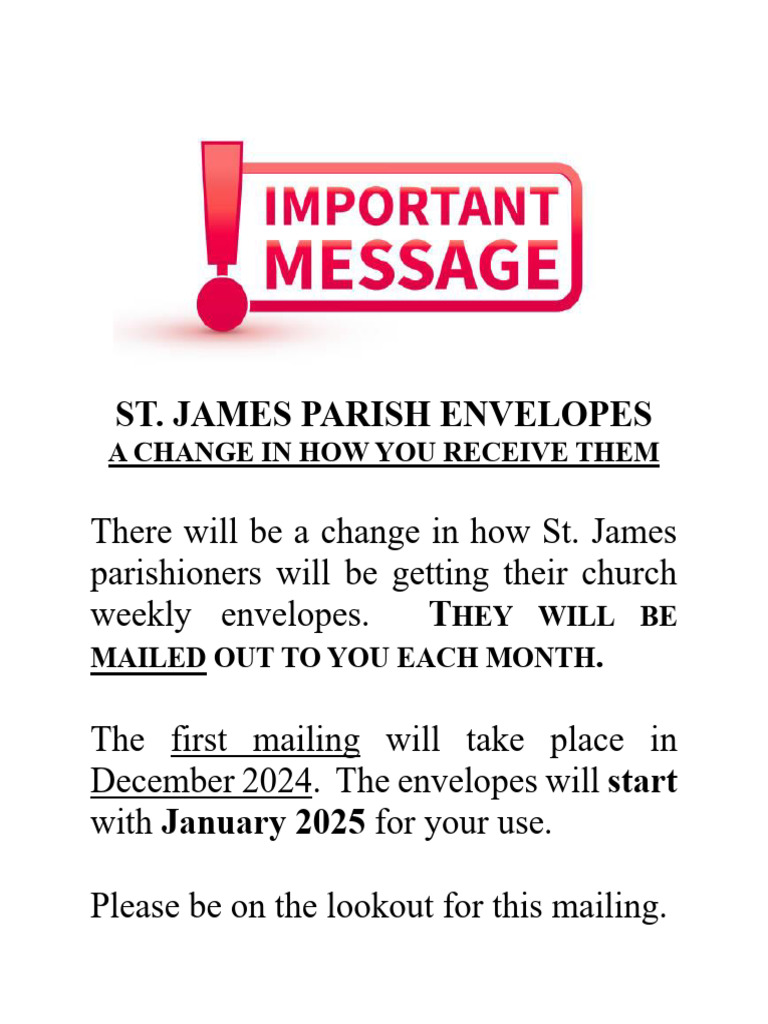St. James Parish Weekly Envelopes - Change Is Coming - Easel & Website ...