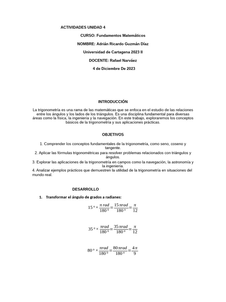 4 - Actividad U4 de Fundamentos | PDF | Pi | Trigonometría