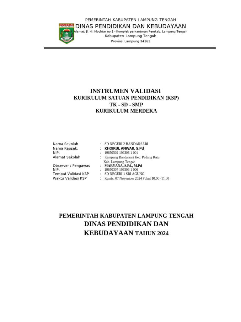 Instrumen Validasi KSP - 2024 | PDF