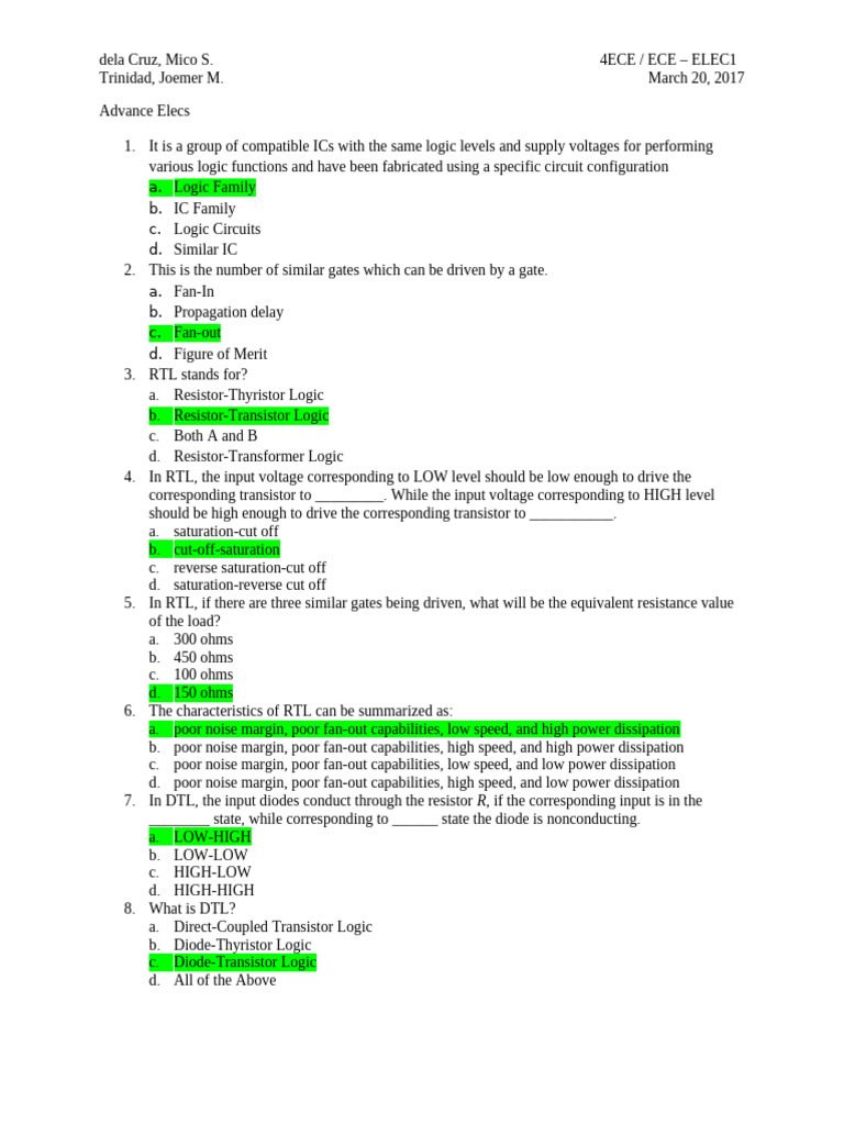 Ece-Elec1 Questions | PDF | Logic Gate | Semiconductor Devices