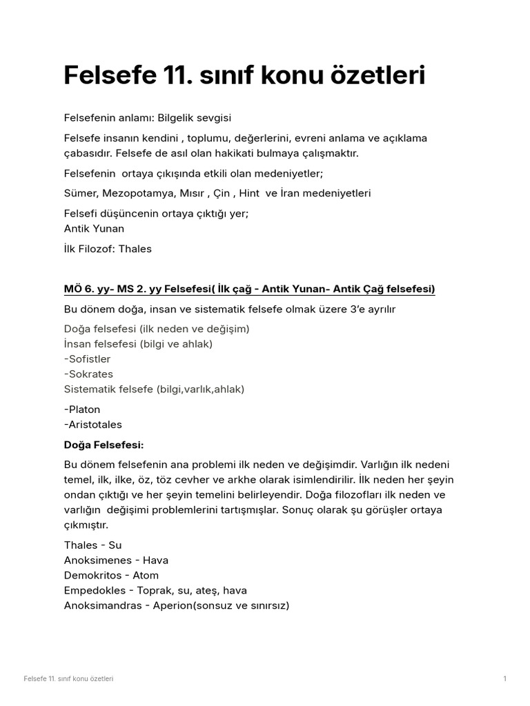 Felsefe 11. SNF Konu Zetleri | PDF