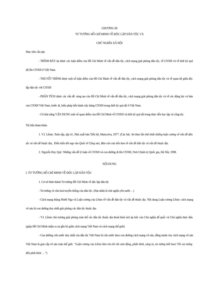 CHƯƠNG III ĐỘC LẬP DÂN TỘC CNXH | PDF