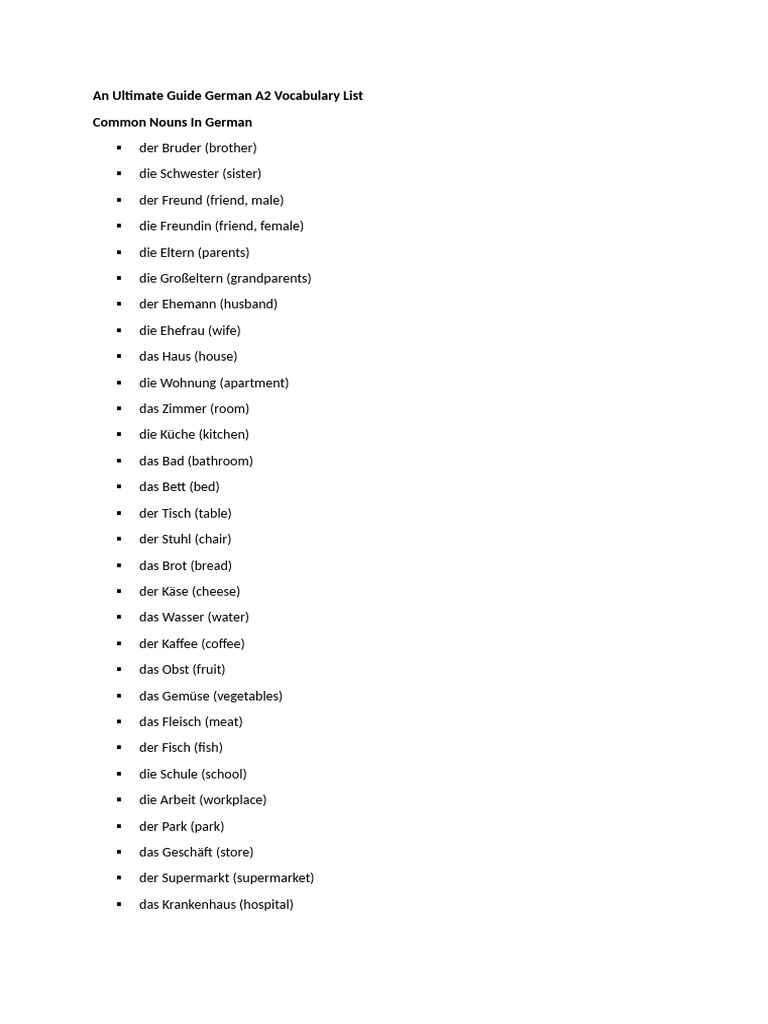 An Ultimate Guide German A2 Vocabulary List | PDF