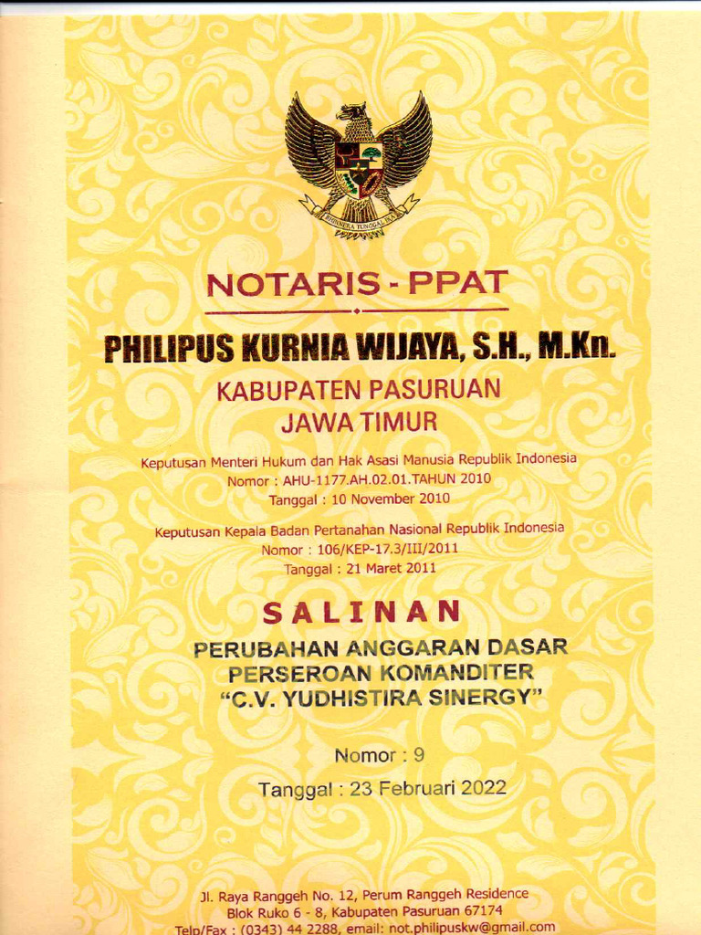 Akte CV Yudhistira Sinergy New 22peb22 | PDF