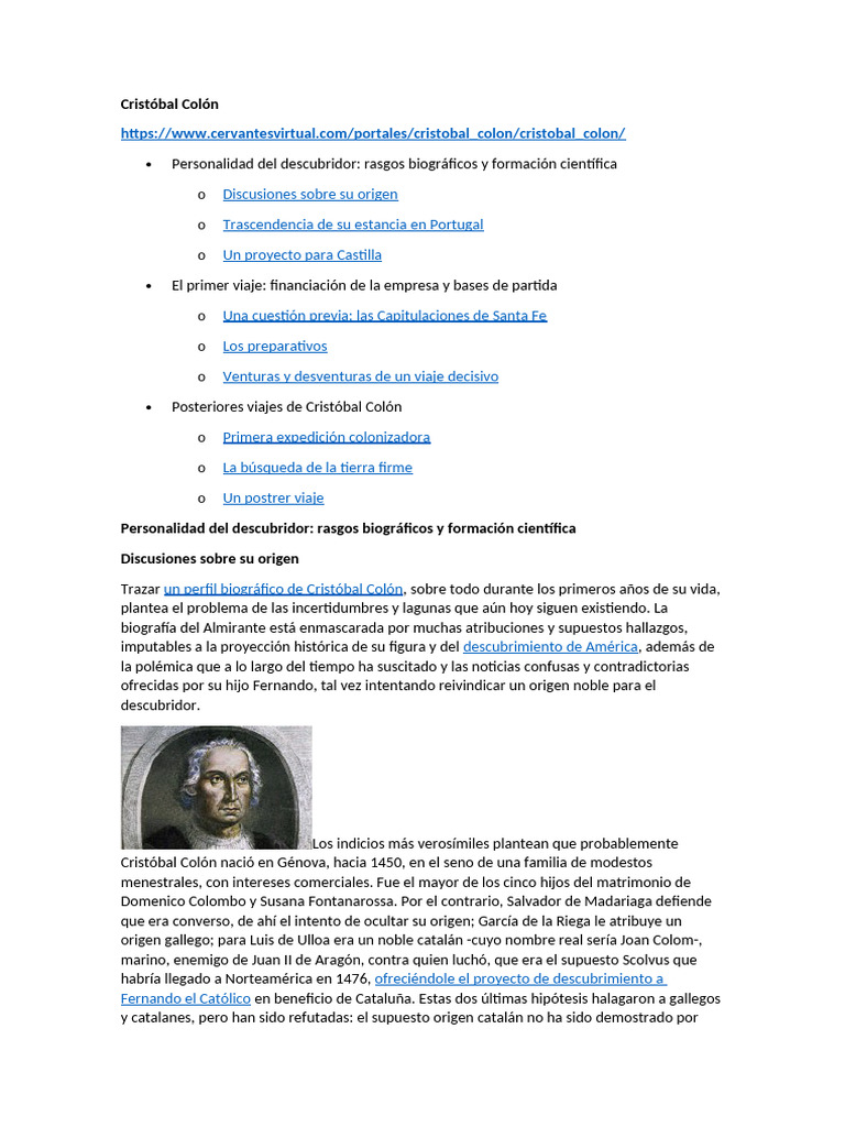 Biografía y Viajes de Cristóbal Colón | PDF | Cristobal colon | Viajes ...