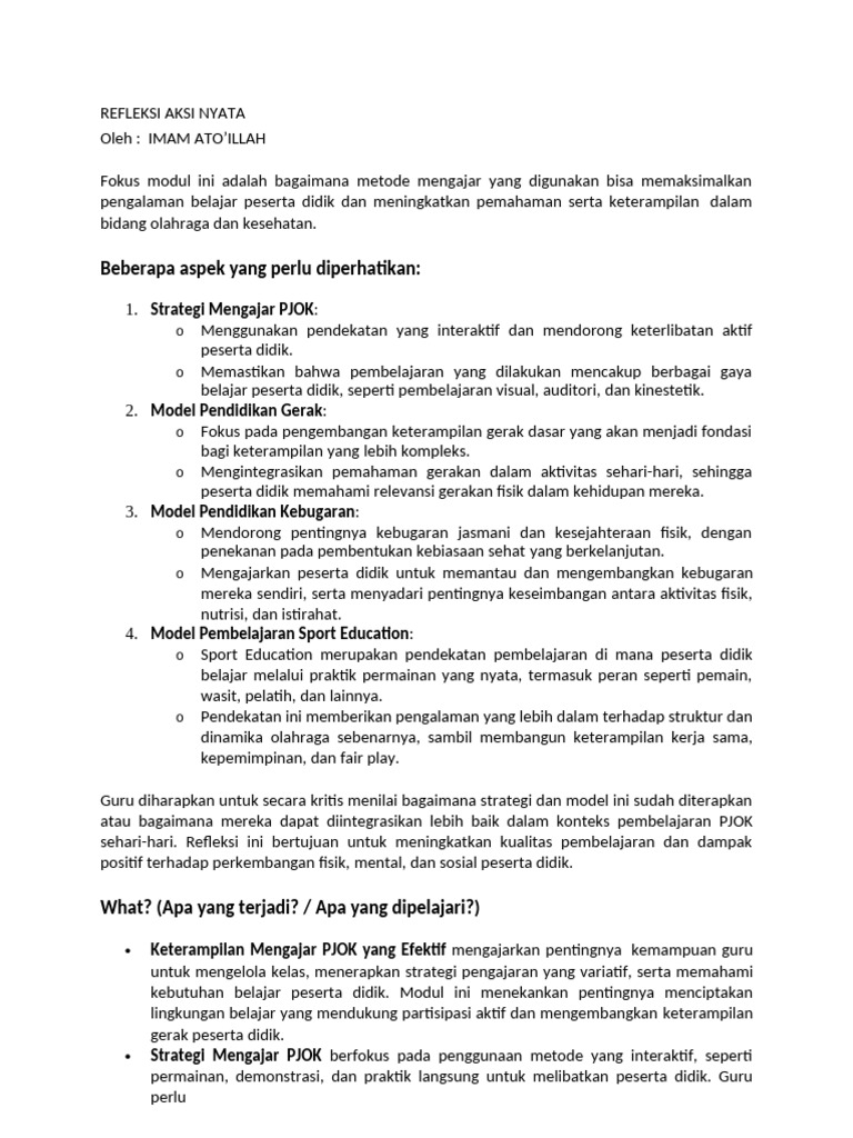 Tugas Refleksi PKG Pjok | PDF