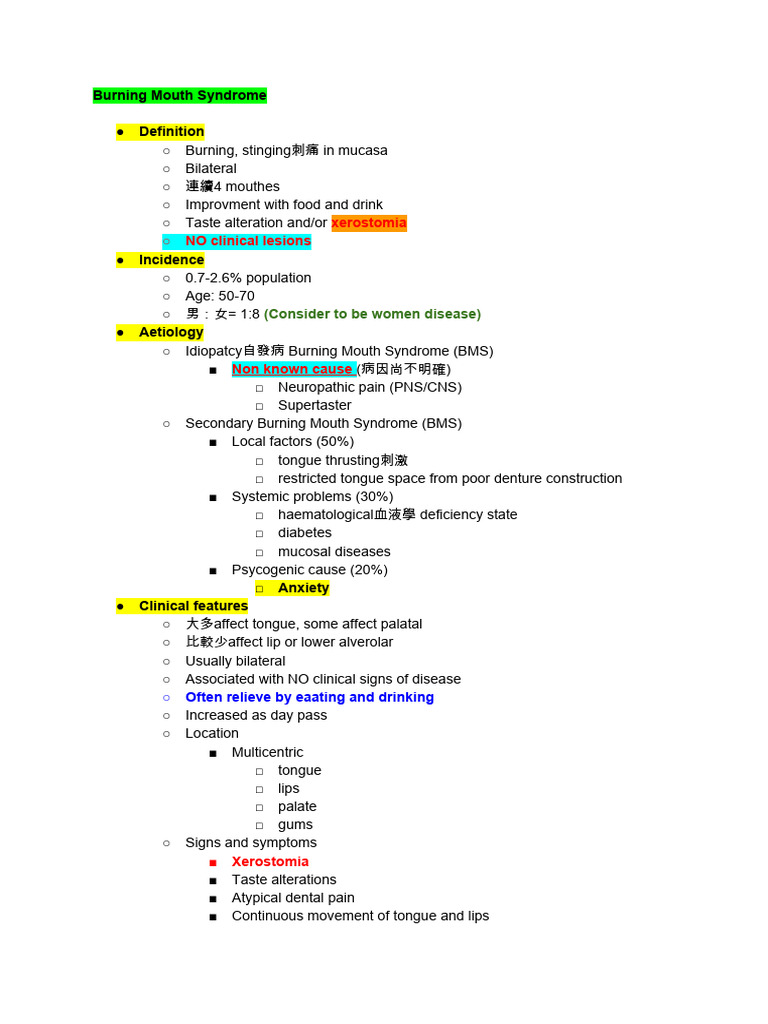 Burning Mouth Syndrome | PDF | Science & Mathematics