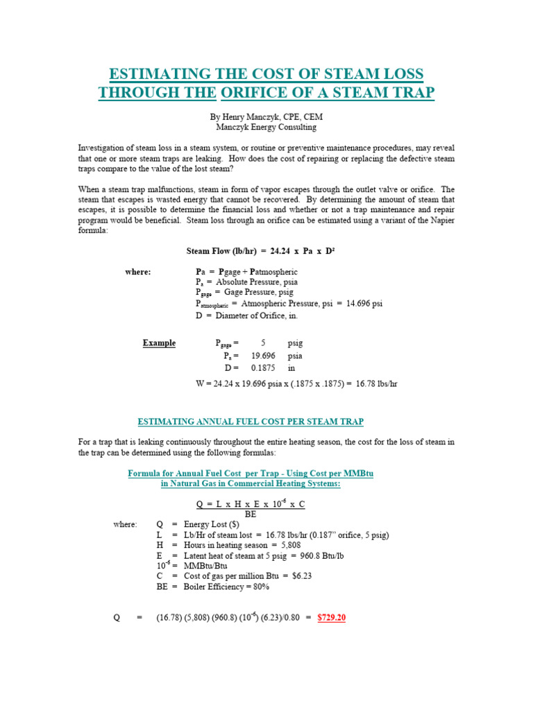 Estimating The Steam Loss Through A Orifice of A Steam Trap | PDF ...