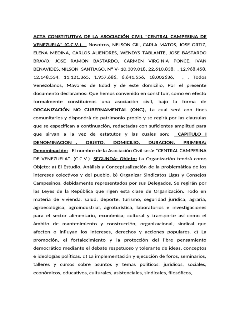 Acta Constitutiva de La Asociación Civil | PDF | Venezuela | Democracia