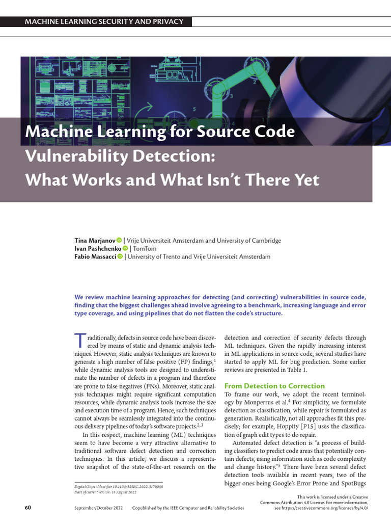 Machine Learning For Source Code Vulnerability Detection: What Works and What Isn't There Yet ...