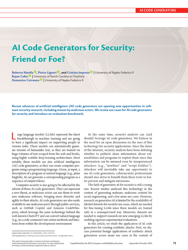 AI Code Generators For Security: Friend or Foe? | PDF | Computer ...