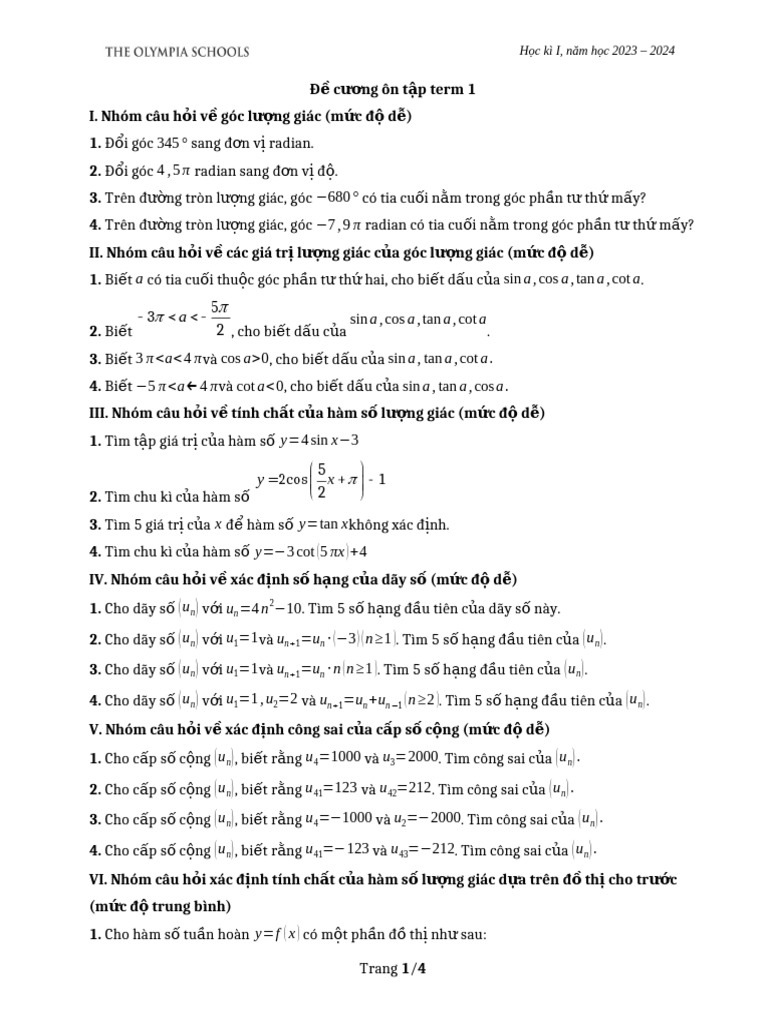 Đề cương ôn tập term 1 | PDF