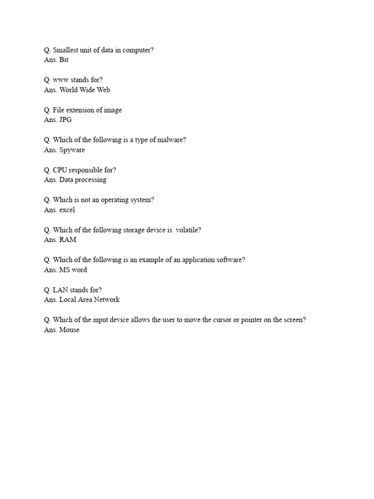 MAH BBA CET 2024 Computer Questions | PDF