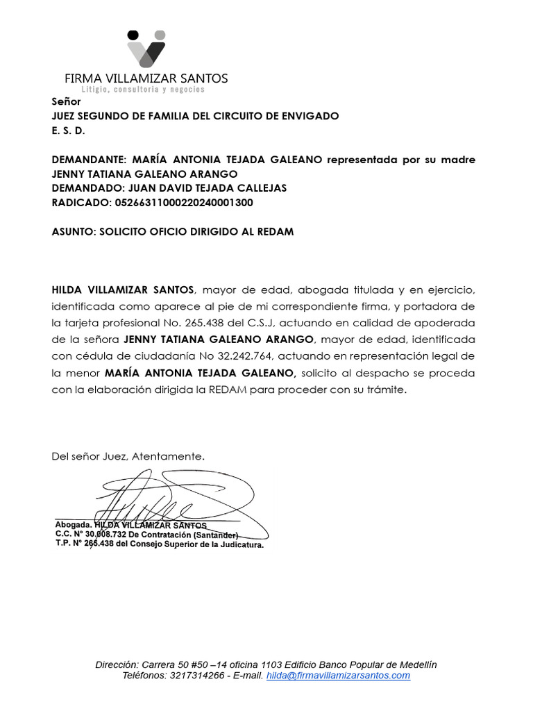 Solicito Oficio Dirigido Al Redam | PDF