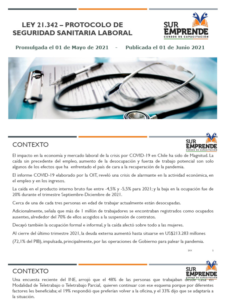 Clase 4 - Ley 21.342 Protocolo de Seguridad Sanitaria Laboral | PDF | Seguro | Póliza de seguros