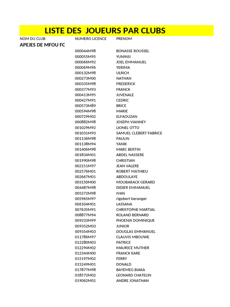 Liste Des Joueurs Professionnels Elite One Saison 2019 - 2020 | PDF