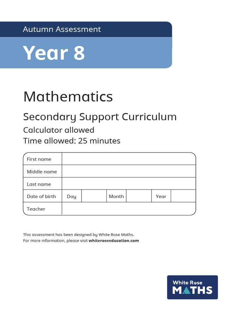 Y8 Support Autumn Assessment Calculator 2023 | PDF | Mathematics