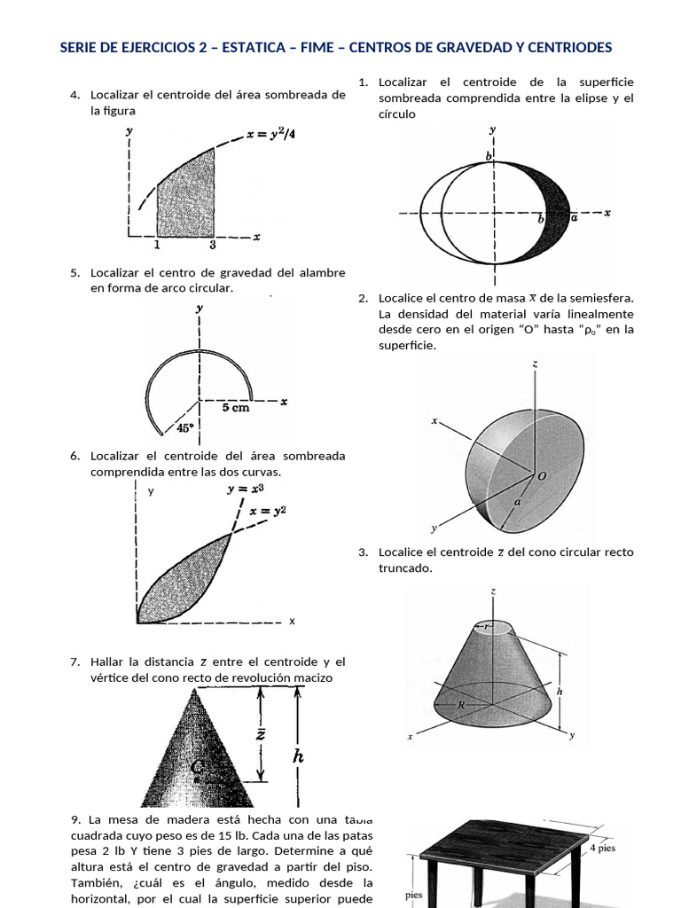 Serie Ejercicios 2 - Estatica - Centroides y Centros de Gravedad | PDF | Geometría Elemental ...