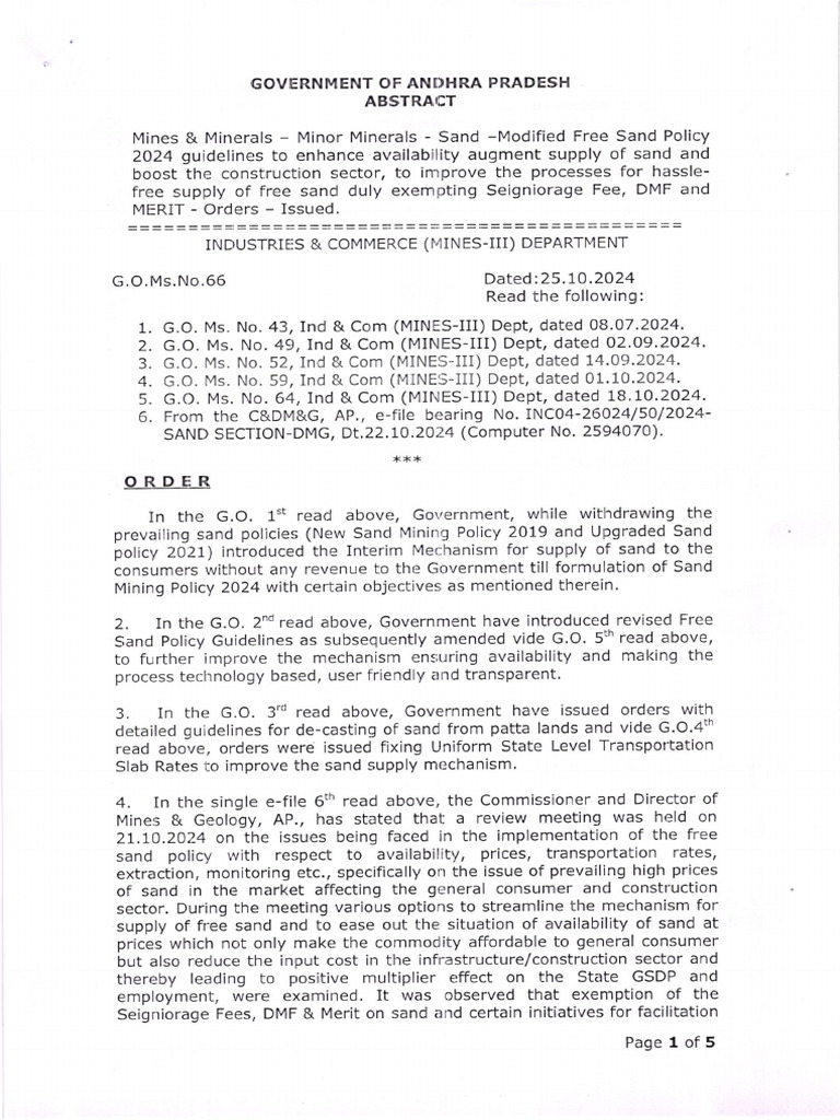 Andhra Pradesh 2024 Free Sand Policy | PDF