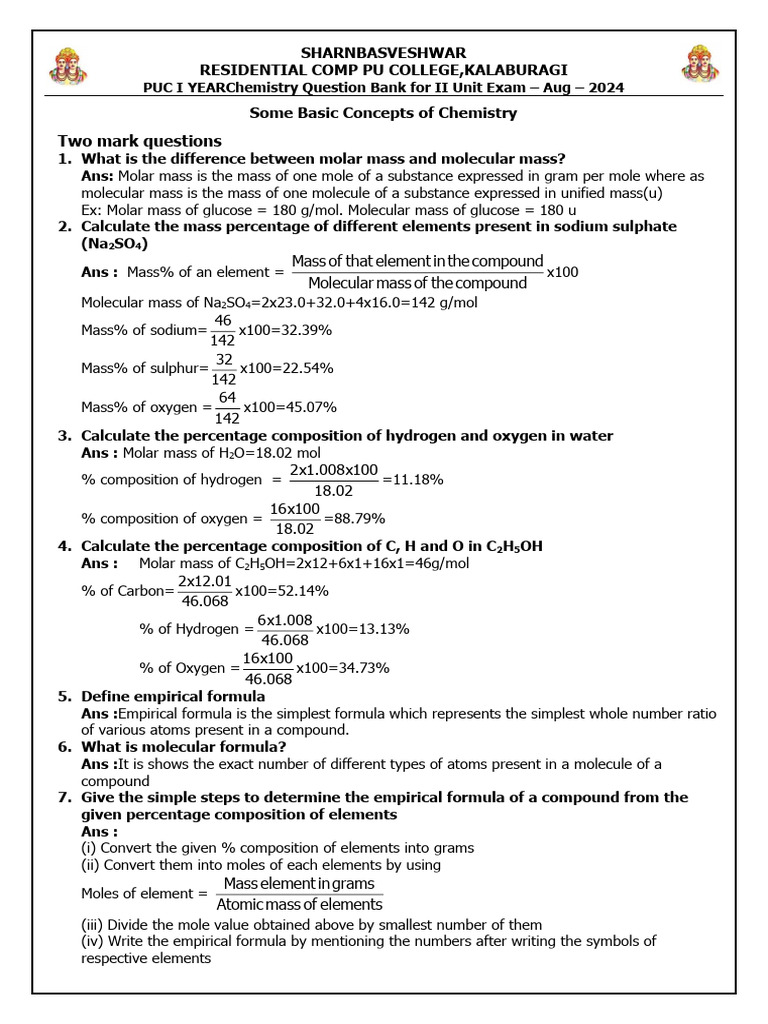 2 Chemistry 2n Unit TestQuestion Bank With Answers 23 8 24 4 | PDF ...