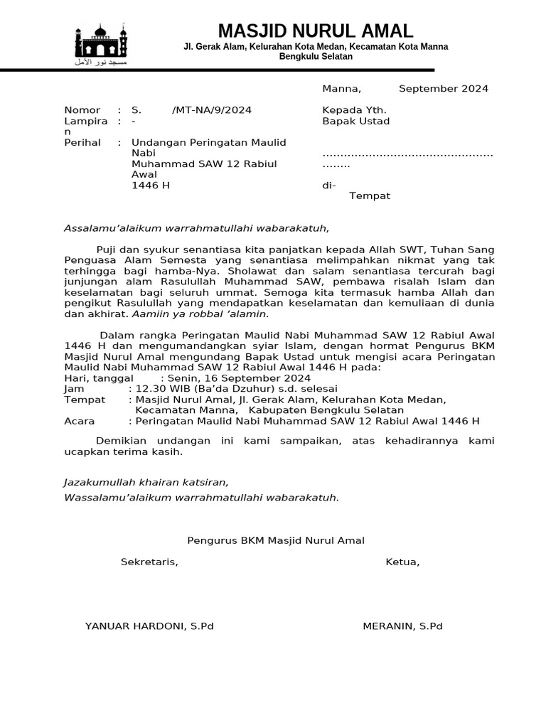 Surat Undangan PHBI Maulid Nabi | PDF