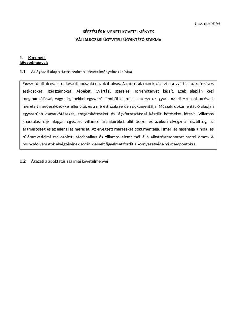 SZ Melléklet - Vállalkozási Ügyintéző | PDF