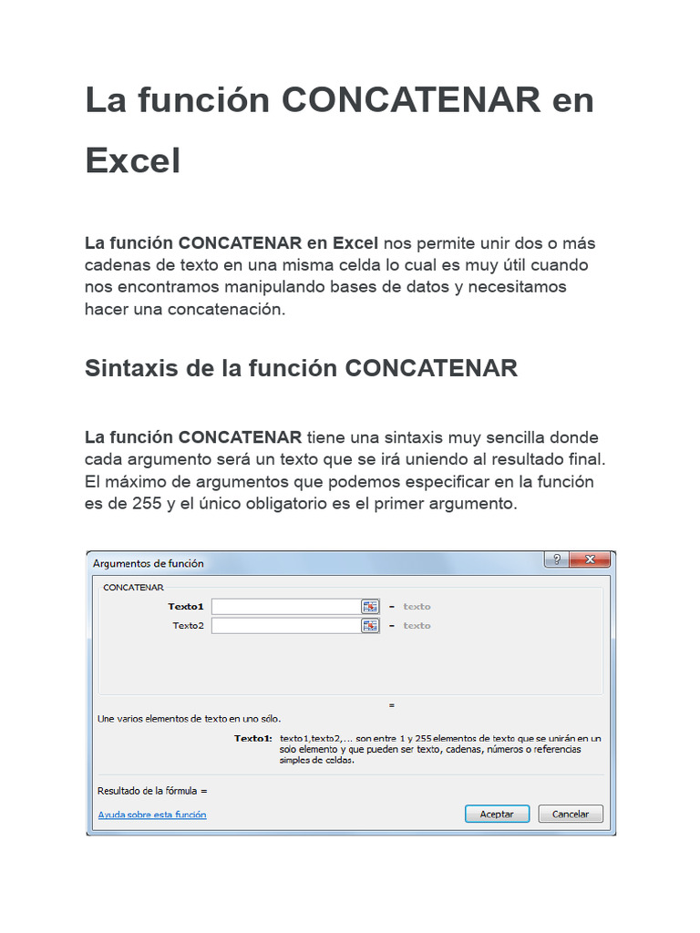 La Función CONCATENAR en Excel | PDF