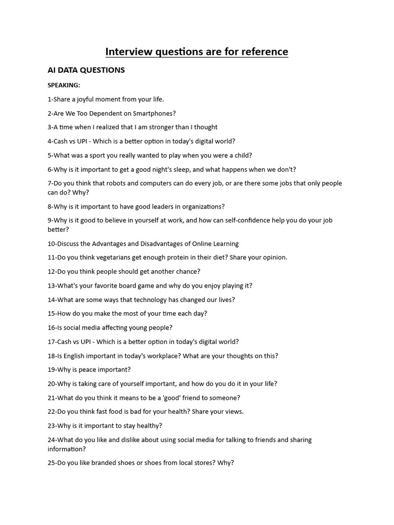 Interview Questions Are For Reference | PDF | Cost Of Living | Sleep ...