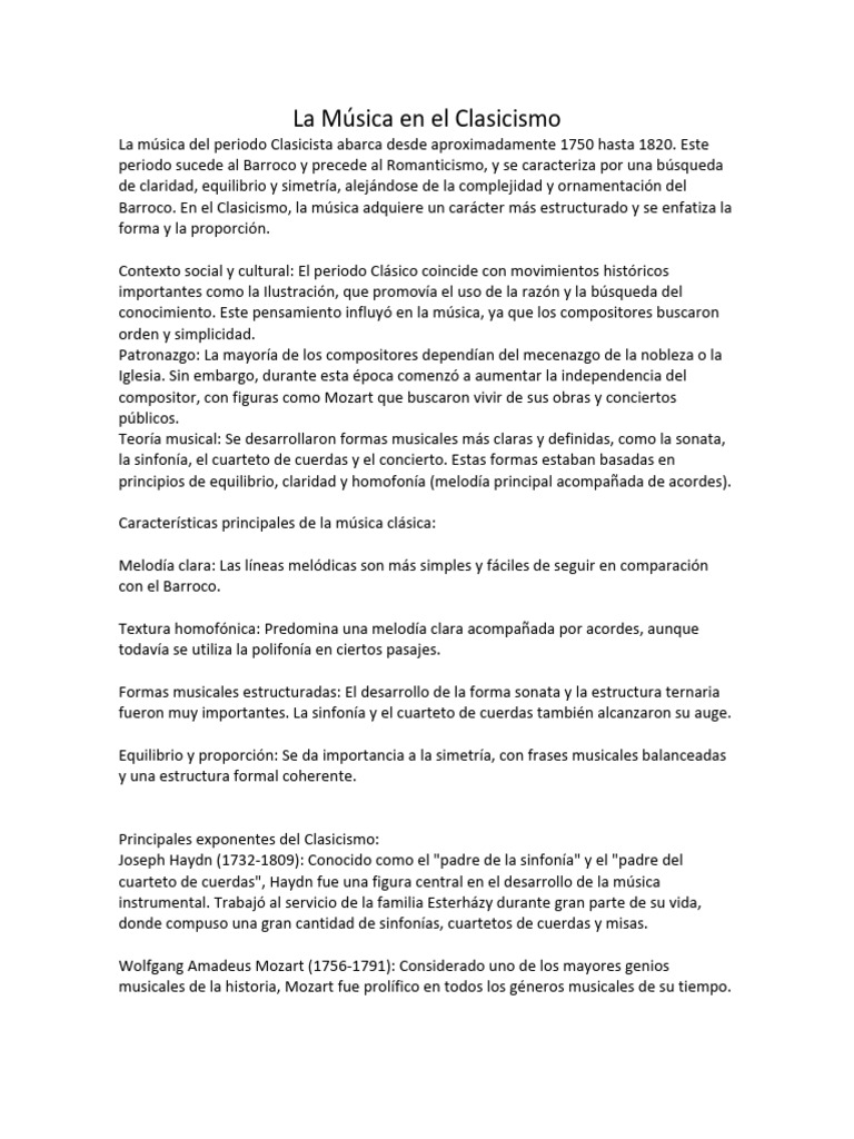 Música del Clasicismo: Características y Compositores | PDF | Periodo ...