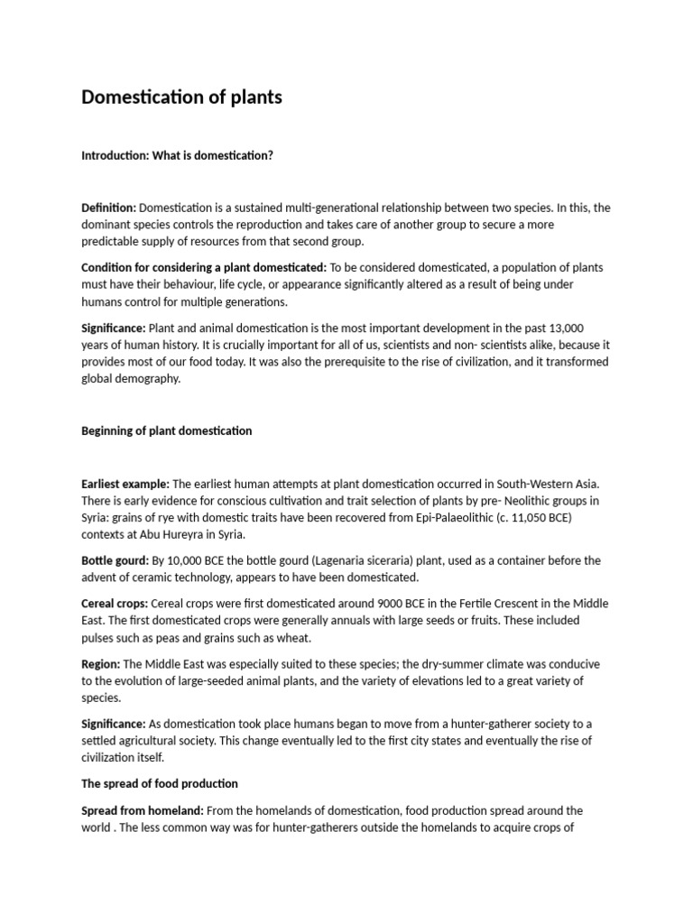 Plant Domestication and Resources | PDF | Domestication | Cereals