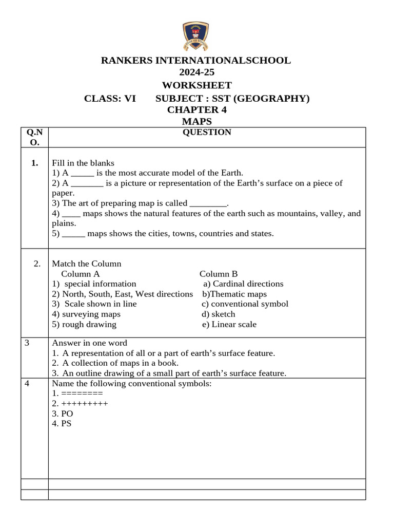 Class 6 SST Worksheet Geography CH 4 | PDF