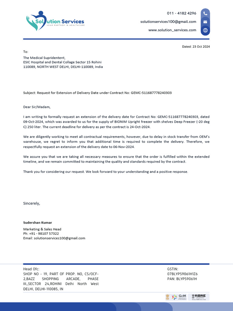 Delivery Extention Deep Freezer (ESIC Rohini) - 1 | PDF