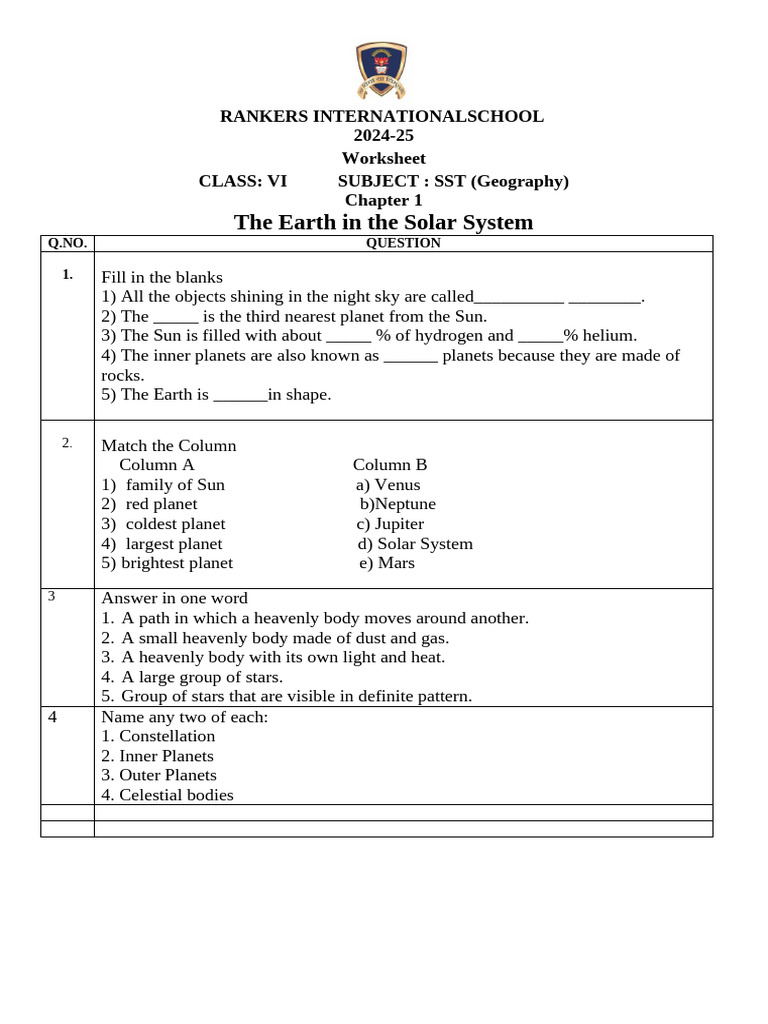Class 6 SST Worksheet Geography CH 1 | PDF | Technology & Engineering