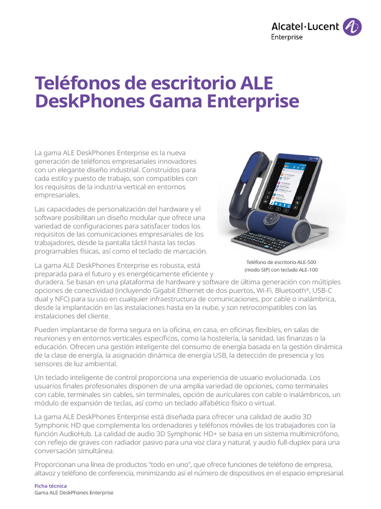 Ale Deskphones Enterprise Series Datasheet Es | PDF | Bluetooth | Smartphone