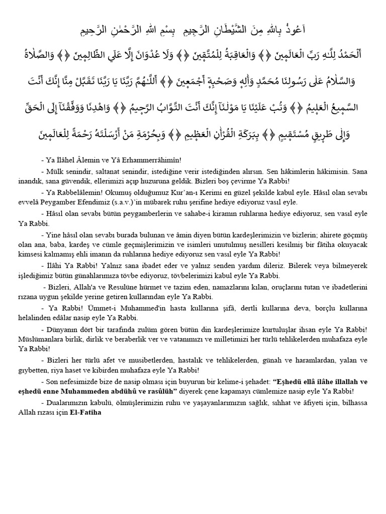 Arapça Türkçe Hatim Duası | PDF