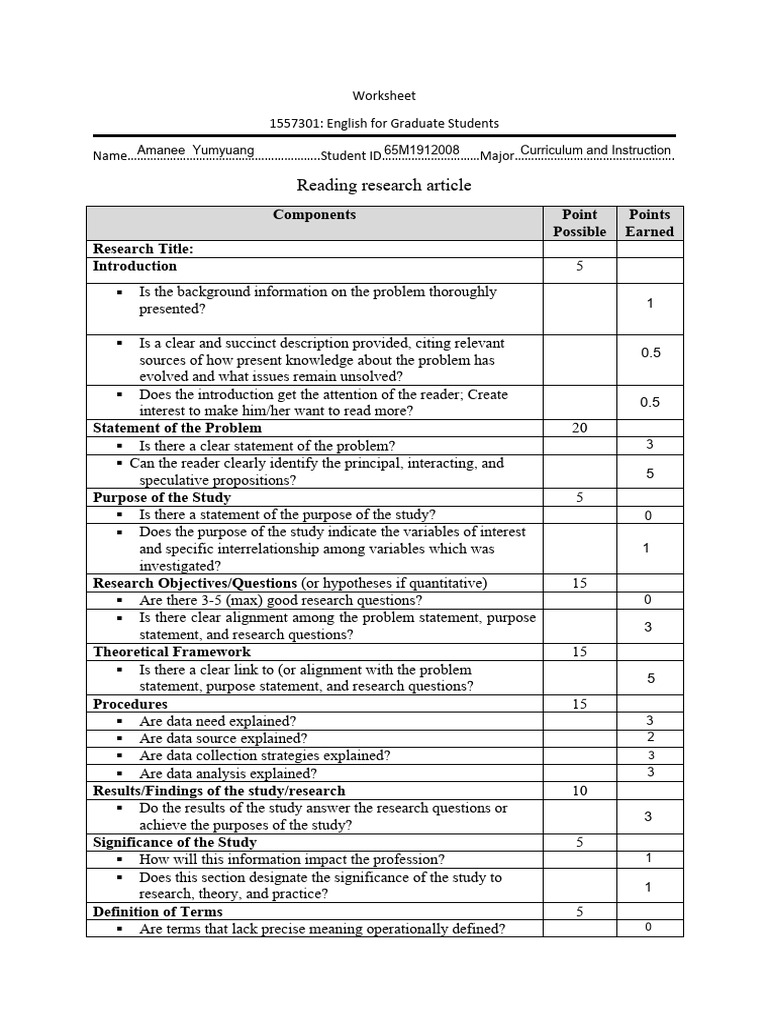 Worksheet - Reading Research Article | PDF | Scientific Method ...