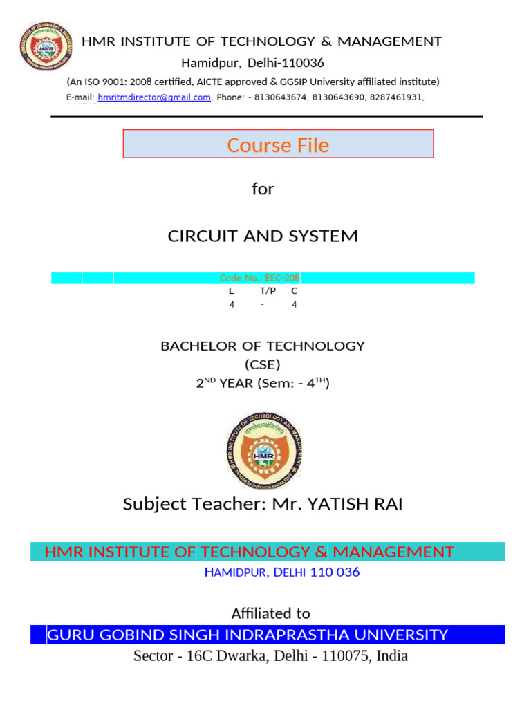 IT C&S (Theory) - Upasana-1 | PDF | Electrical Network | Laplace Transform