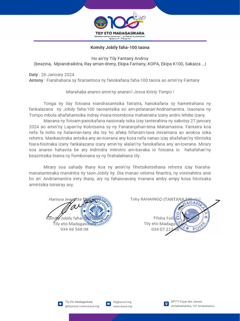 2024 01 26 Firarian Tsoa Faritany Fanokafana Tily100taona - Androy | PDF