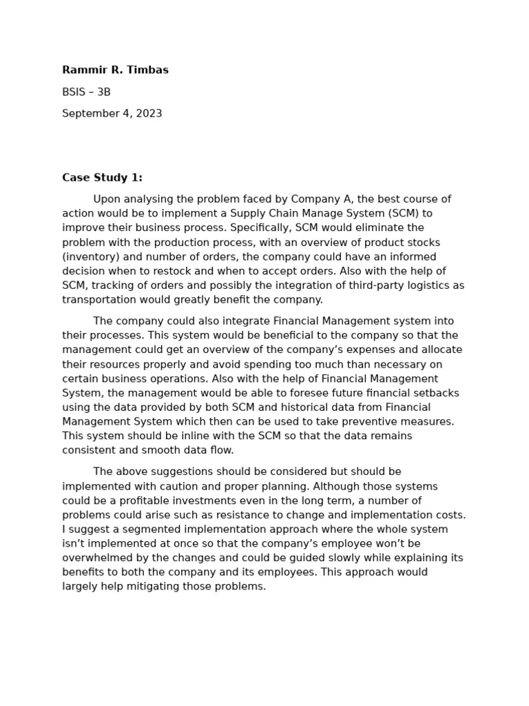 Supply Chain Management Case Study Insights | PDF